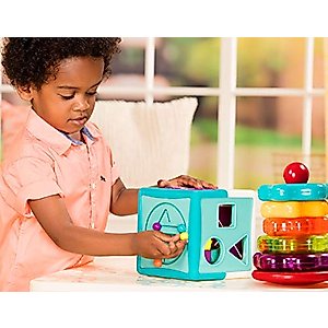 Battat – Sort & Stack Combo – 17-Piece Sensory Sorting Set – Activity Cube With Bead Maze – Educational & Dexterity Toys – 2 Years + – Shape Sorter Cube + Stacking Rings