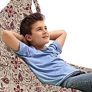 Ambesonne Flower Lounger Chair Bag, Ornamental Pattern with Bedding Plants Retro 60s Styled Blossoms and Leaves, High Capacity Storage with Handle Container, Lounger Size, Beige Coral Brown