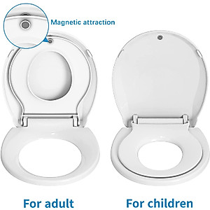 Family toilet seat, Round Toilet Seat with Toddler Seat Built in, Potty Training Toilet Seat Round Fits Both Adult and Child, with Slow Close and Magnets- Round, Easy to Install & Clean, White