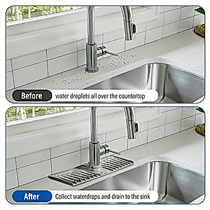 Kitchen Sink Splash Guard - Silicone Faucet Handle Drip Catcher Tray with Water Repellent Finish, 3 in 1 - Soap Dish, Sponge Holder & Drying Mat, Clear