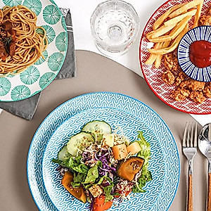 KitchenTour Ceramic Dinner Plates - 8 Inch Dessert Pizza Pasta Salad Plate Set - Dishwasher and Microwave Safe - Set of 6, Vintage