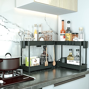 3 Pack Under Sink Organizer, 2 Tier Under Bathroom Sink Storage Organizer, Sturdy Bathroom Storage Shelf, Multi-purpose Bath Collection Baskets for Kitchen Countertop Cabinet Pantry