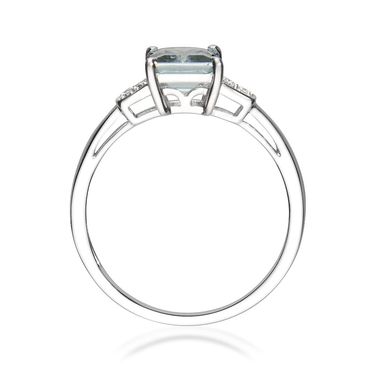 Gin & Grace 10K White Gold Genuine Blue Aquamarine Ring with Diamonds|Ethically, authentically & organically sourced (Emerald-cut) shaped Aquamarine hand-crafted jewelry for her | Aquamarine Ring