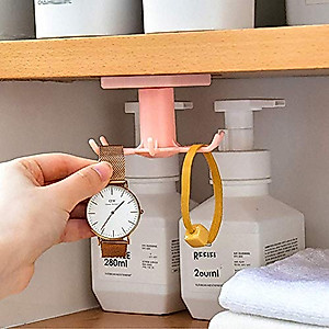 SHBaizoy 2pcs Under Cabinet Hooks, 360 °Rotation Kitchen Hooks for Utensils,Nail Free Adhesive Kitchen Utensils Hanging Hooks for Kitchen Utensils/Tools/Towel/Knife(Black)