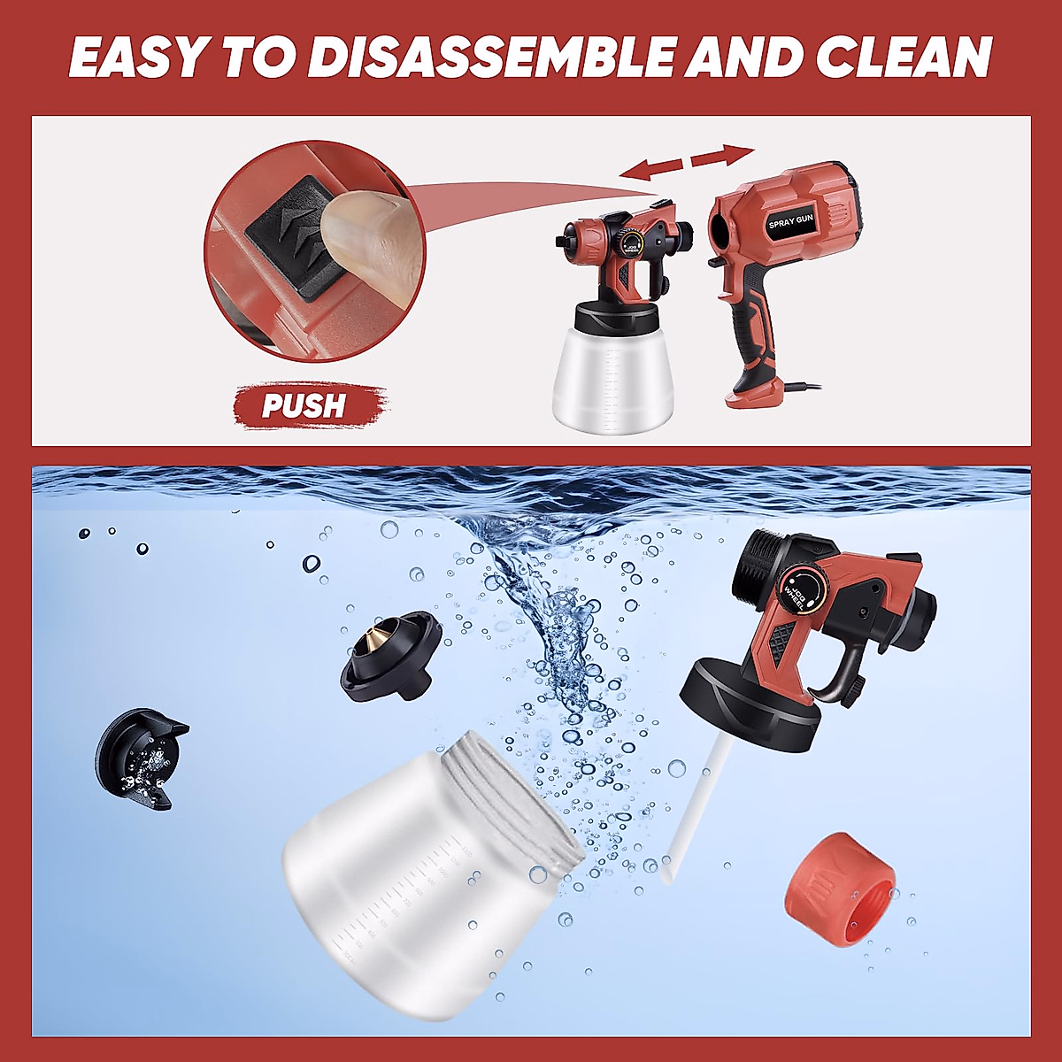 Paint Sprayer, 700W HVLP Electric Spray Paint Gun, 4 Copper Nozzles & 3 Patterns, Easy to Spray, Paint Sprayers for Home Interior and Exterior, Furniture, Fence, Walls, DIY Works, Ceiling, Cabinets