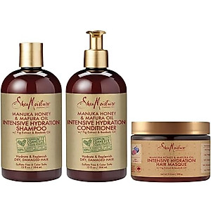 SheaMoisture Hydrate and Replenish Shampoo, Conditioner and Hair Masque for Curly Hair Manuka Honey and Marfura Oil Deep Conditioning Hair Treatment to Hydrate and Replenish Hair 3 Count