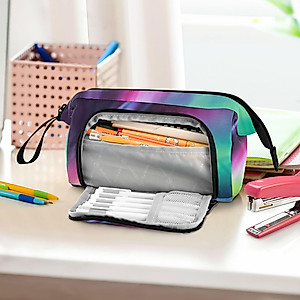 Glaphy Colorful Northern Lights Aurora Borealis Pencil Case Large Capacity Pencil Pouch Bag Pen Carrying Case Zipper Storage Stationery Bag for Office College School