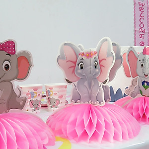 Welliboom Pink Elephant Honeycomb Centerpieces It's A Girl Table Decorations Door Hanging Porch Sign,Little Peanut Cutouts for Elephant Theme Baby Shower,Baby Girl Welcome baby Party Supplies