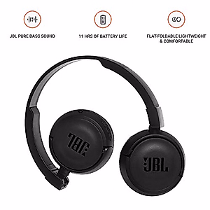 JBL T460BT Extra Bass Wireless On-Ear Headphones with 11 Hours Playtime & Mic - Black