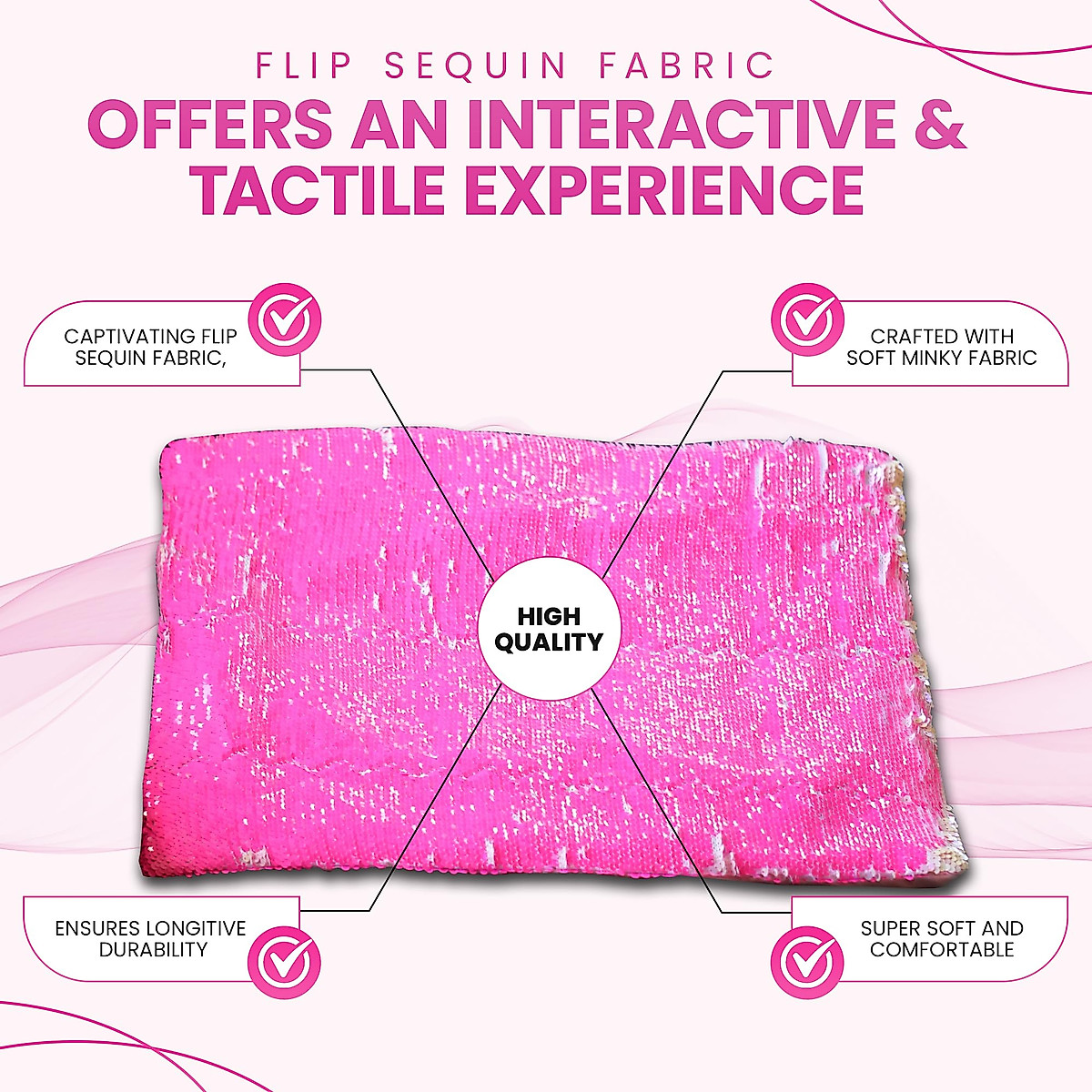 SENSORY4U Weighted Lap Pad for Kids - 5lb Sensory Lap Blanket with Sequin Flip Fabric for Tactile Stimulation Engagement - Sensory Companion for Everyday Use (Pink)