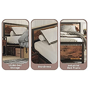 LIKIMIO King Bed Frame, Platform Bed Frame King with Industrial Wood Headboard and 12 Strong Support Metal Legs, Easy Assembly, Noise-Free, No Box Spring Needed