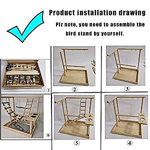 Hamiledyi Parrots Playground, Bird Play Gym Wood Perch Stand Colours Climb Ladders Swing Chewing Toys with Parakeet Feeding Cups Exercise Activity Center for Conure Cockatiel Lovebirds(Include a Tray)