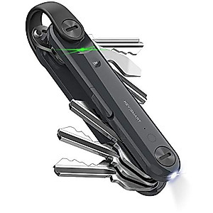 KeySmart Max Trackable Smart Key Organizer - Tile Tech Compact Keychain Key Holder, LED Flashlight, Tile Bluetooth Key Finder, Attach Car Key Fob, Keychain Accessories (up to 14 Keys, Steel Gray)