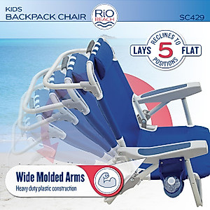 Rio Beach Kid's 5-Position Lay Flat Backpack Folding Beach Chair, Surf Power Surfer