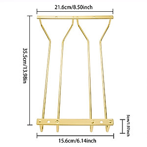 Dianoo 35.5cm Gold Wine Glass Rack, Under Cabinet Wine Glass Holder, Stemware Rack, Hanging Stemware Holder For Kitchen Bar, 2 Rows