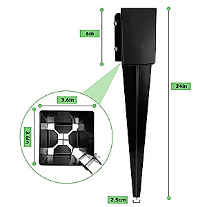 XYADX Fence Post Anchor Ground Spike Heavy Duty Black Powder Coated Fence Stakes Post Base for Mailbox, 24 x 4 x 4 Inches Outer Diameter (Inner Diameter 3.6 x3.6 Inches), Pack of 4