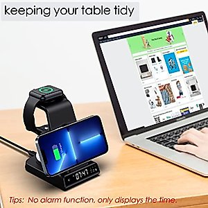Wireless Charging Station for Apple Multiple Devices, 3 in 1 Wireless Charger with Clock for iPhone 14 Pro Max/14 Pro/14/13/12/X/XR, AirP od Pro 3/2, Apple Watch Stand for iWatch Series 8/7/6/SE