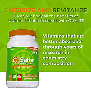 C-Salts Buffered Vitamin C Powder 4000mg, High Dose Vitamin C Supplement Drink, No Sodium, Ascorbate Megadose For Sensitive Stomachs, Corn Free Non-GMO Vegan Antioxidant Immune Energy Support 8oz