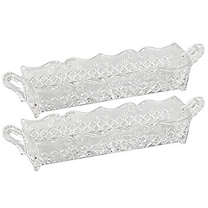 HOME-X Clear Glass Relish or Cracker Tray, Crystal Serving Tray – Set of 2, 11 ¾” L x 2 ½” W x 1 ½” H