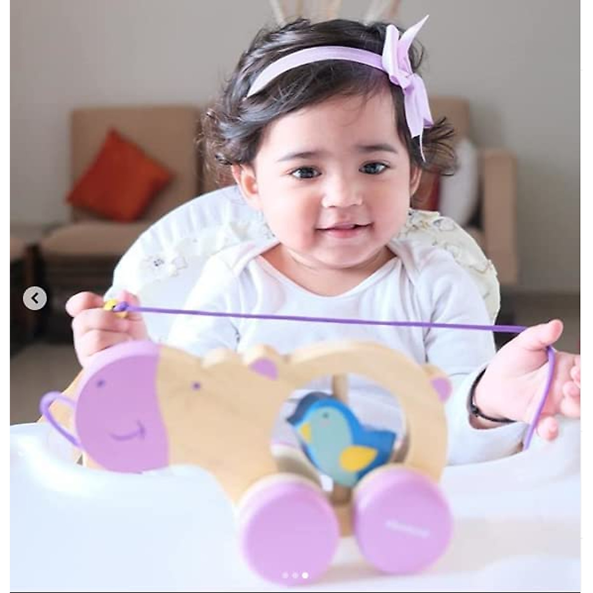 Shumee Wooden Hippo Pull Along Toy (1 Year+) with Attached String - Encourage Walking, Develop Hand-Eye Coordination, Build Gross Motor Skills
