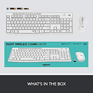 Logitech MK295 Wireless Mouse & Keyboard Combo with SilentTouch Technology, Full Numpad, Advanced Optical Tracking, Lag-Free Wireless, 90% Less Noise - Off White