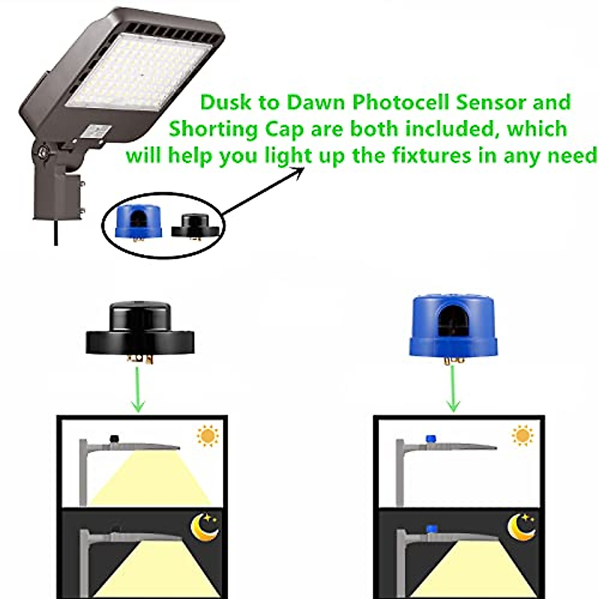 WHLED 200W Outdoor LED Parking Lot Light with Slip Fitter, 5000K Daylight 28000LM 750W HPSHID Equiv,[Dusk to Dawn Photocell&Shorting Cap Included] ETL Commercial Lighting Fixture Bronze
