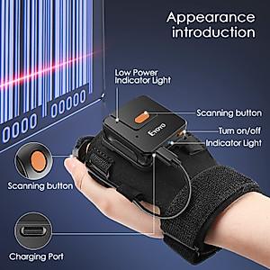 Eyoyo Wearable Glove 1D Bluetooth Barcode Scanner, Left&Right Hand Wearable,1D Finger Trigger Wireless Bar Code Reader Inventory with Retractable Lanyard Compatible with iPhone iPad Android Tablet