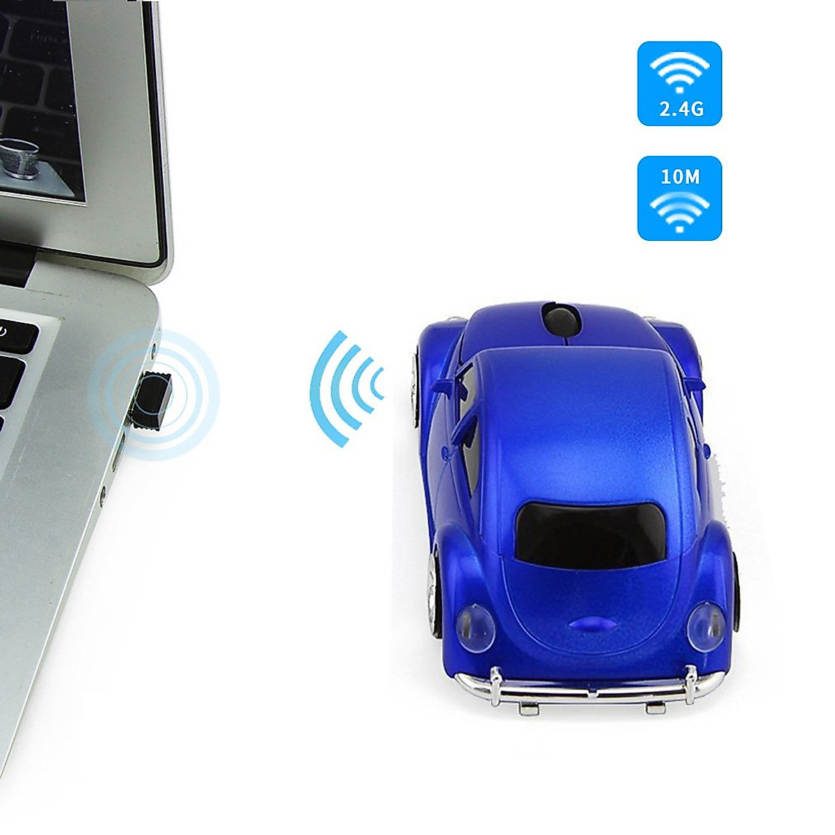 Aodyow 2.4GHz Wireless Mouse Cool Sport Car Shape Optical Gaming Mouse Cordless Mice 3 Buttons 1600DPI with USB Receiver for PC Laptop Computer (Blue)