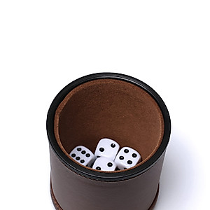 5 Pack PU Leather Dice Cups Felt Lining Quiet Shaker with 30 Dot Dice for Bar Party Yahtzee Farkle Dice Games