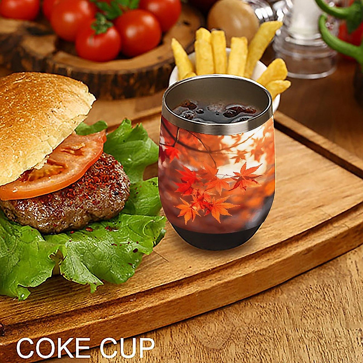 Stainless Steel Insulated Cup, Maple Leaves in The Sun Print 304 Stainless Steel, Smooth Round Rim Ideal for Office, Home, And Gift Giving