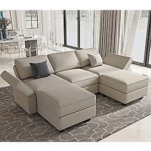 Belffin Modular Sectional Sofa with Double Chaise Velvet U Shaped Sofa Reversible Sectional Couch with Storage Grey
