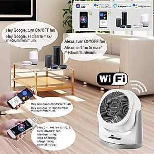 Smart Fan, Alexa Fan, WiFi Air Circulator Fan, Alexa Google Siri Voice Control Oscillating Fan, Room Fan Desk Fans for Bedroom, Floor Fans for Home, Quiet Electric Rotating Table Small Desk Fan, Smart Fan 2.4G WiFi Only (no 5G WiFi)