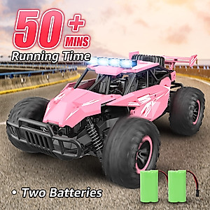 kolegend Remote Control Car for Girls 50+min Monster Trucks 20km/h 1:12 Scale 13 Inch All Terrains RC Truck with Flashing Chassis Lights Gift Toys for Girls Kids Boys