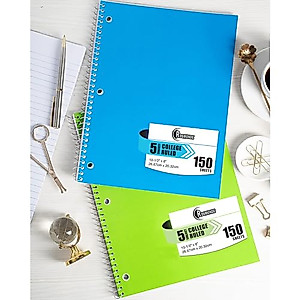 Rosmonde 5 Subject Spiral Notebook College Ruled, 6 Pack, 300 Pages (150 Sheets), 8" x 10-1/2", School & Office Note Books, Sturdy Spiral Bound, Soft Cover, Assorted Fun Colors, 5 Subject Notebooks