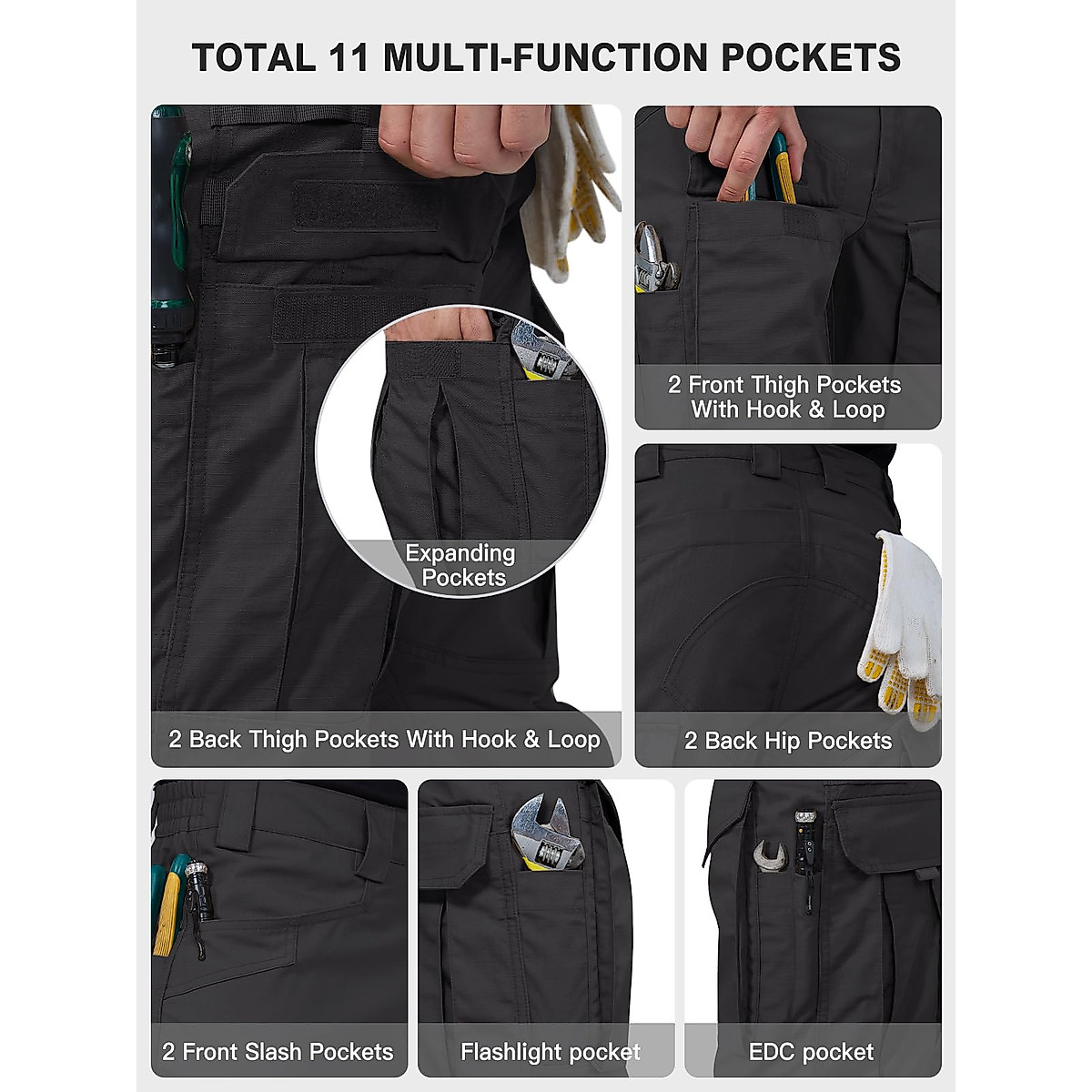 FREE SOLDIER Men's Cargo Pants,Tactical Pants for Men Stretch,Durable Ripstop EDC Work Pants for Hiking (Black 34Wx30L)