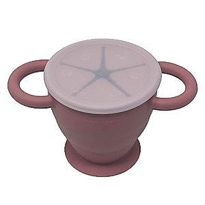 BraveJusticeKidsCo | Snack Attack II Snack Cup | Collapsible Silicone Snack Container | Toddler and Baby Snack Catcher Lid (Dusty Rose)