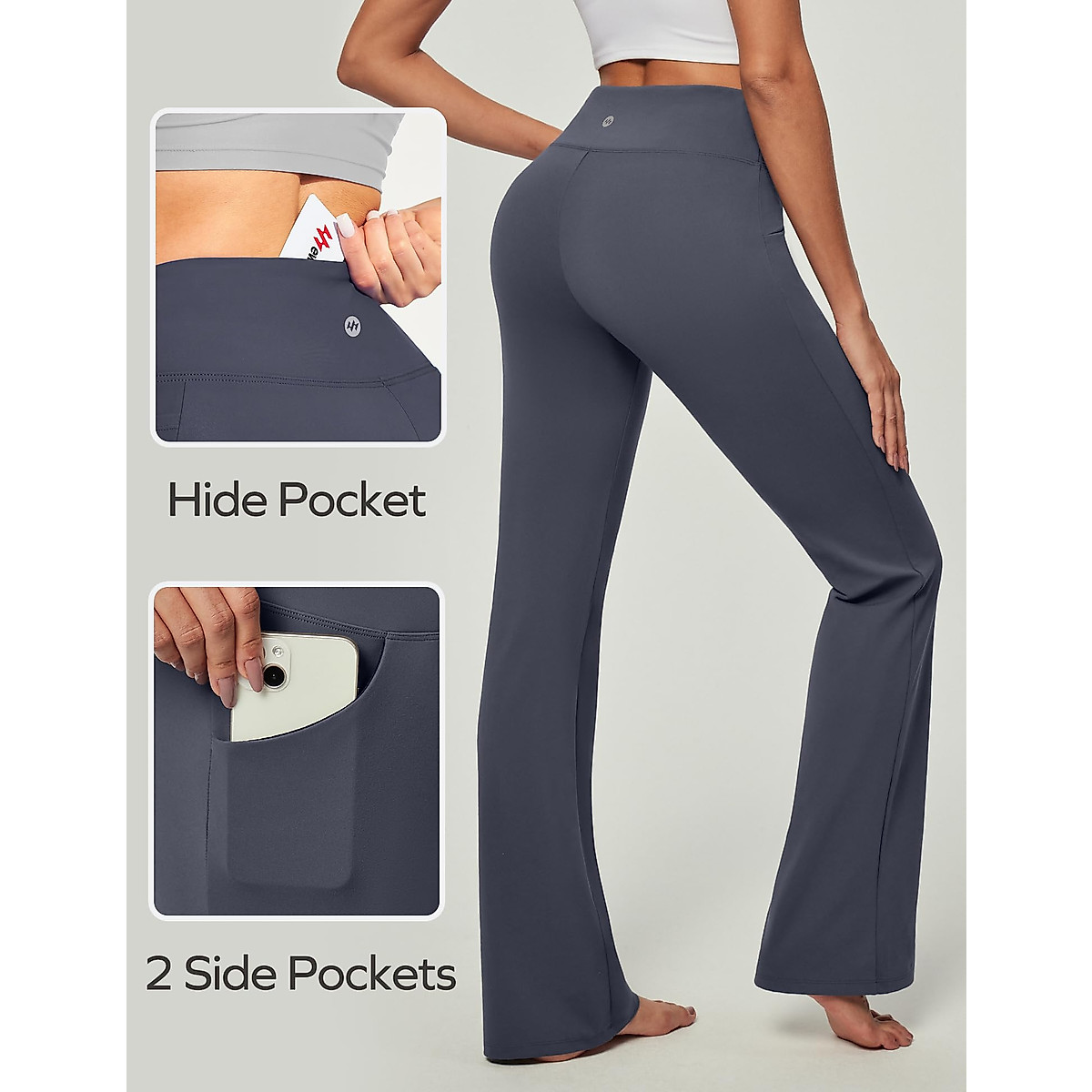 Ewedoos Yoga Pants Women High Waisted Pants with 3 Pockets Bootcut Yoga Trouser Style Yoga Pants Stretchy Work Pants Gray