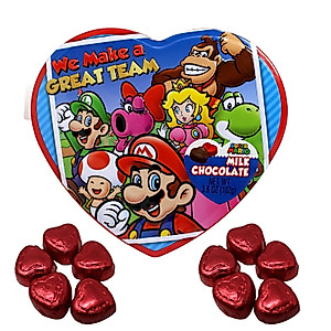 Super Mario Chocolate Heart Filled Tin, Nostalgia Collectible Gifts for Gamers, 3.6 oz