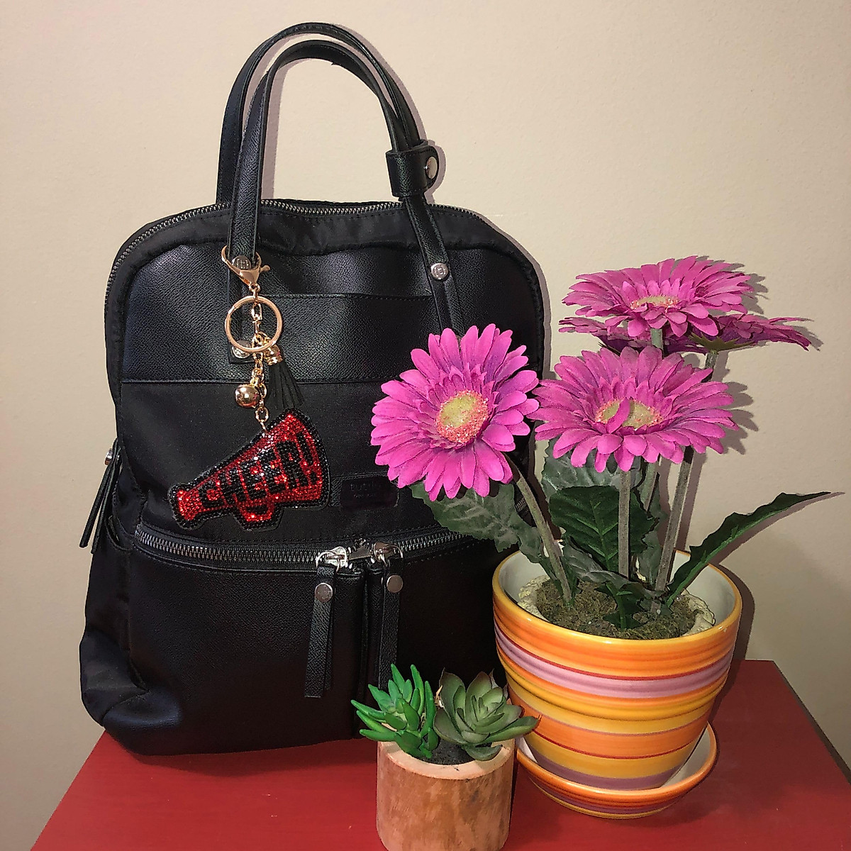 Popfizzy Bling Cheer Keychain for Women, Rhinestone Cheer Bag Charm, Cheer Squad Cheerleader Gifts, Megaphone Cheer Keychain