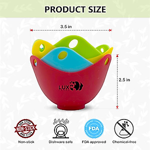 LuxPanda Egg Poacher for Poached Eggs–Premium Silicone, Microwave or Stovetop, Egg Benedict, poach pods, Bags, BPA Free, Non-Stick, 4 Colours, with Build in Ring, Egg Boiler, Oil Brush