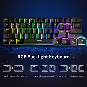 Fitlink Metal Keycaps Mechanical Gaming Keyboard with Blue Switches, Support USB Bluetooth Connection, 15 RGB LED Backlit, for Windows Mac PC(Black)