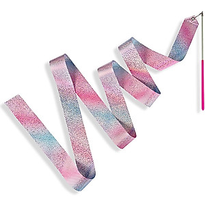 Sparkling Dance Ribbon, 78.7 inch Long Rhythmic Gymnastics Ribbons Wand , 4 Pieces Dancing Ribbon Streamer for Kids, Fits Dancer, Play, Baton Stick Twirling, Gymnastics Party Gift (4 pcs sparkling)