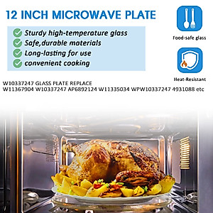 Microwave Glass Plate 12 Inch Compatible with Whirl-pool Microwave W10337247 Microwave Glass Turntable Tray Replace W11367904 W11335034 WPW10337247 Microwave Plate Replacement