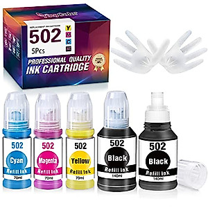 Compatible Ink Bottle Replacement for Epson 502 T502 for ET-2760 ET-2800 ET-2750 ET-3750 ET-4760 ET-4750 ET-3760 ET-15000 ET-3710 ET-3700 ET-2700 ST-2000 ST-3000 ET-2803 Printer, 5-Pack