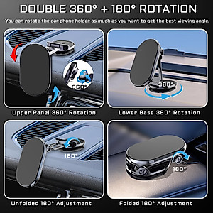 Car Phone Stand, DIPEQOBA Must-Have Alloy Folding Magnetic Cell Phone Mount, Stable Versatile Automobile Dashboard Holder With Dual 360° Rotation, Universal Hands Free Car Accessory for All Smartphone
