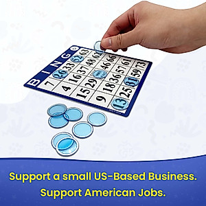 MR CHIPS Magnetic Bingo Chips with Metal Ring 3/4 Inch 300 Upgraded Pieces Blue Transparent - Available in 7 Colors A Reusable Storage Bag