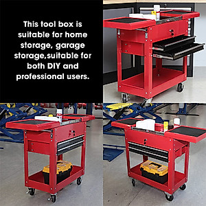 HPDMC Steel Tool Service Utility Push Cart with Lockable Drawers & Sliding Top, 27.8" L x 14.6" W x 32.7" H, 212 lbs Loading Capacity, 2-Drawer Garage Workshop Rolling Storage Tool Chest