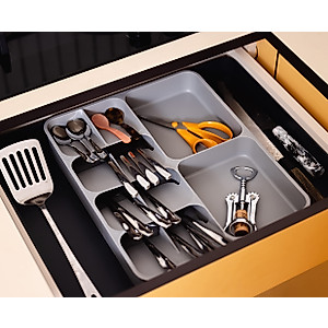 Joseph Joseph DrawerStore Kitchen Drawer Organizer Tray for Cutlery Utensils and Gadgets, Expandable, Gray