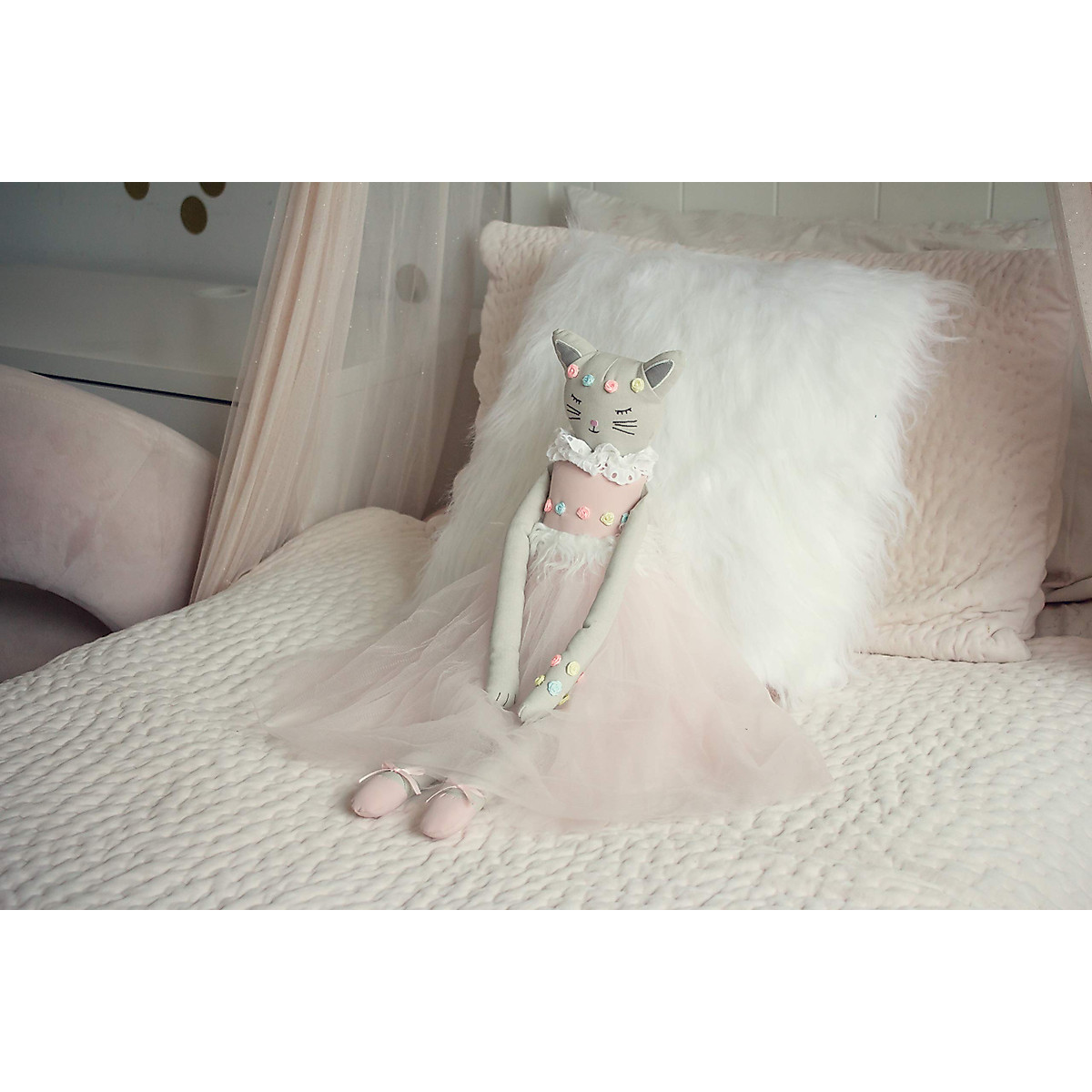 Inspired by Jewel Poppy The Cat - Handmade 24.8-Inch Plush Doll with Ballerina Tutu Outfit - Pretty Stuffed Toy Surprise Gift for a Little Princess Age 3+ - Soft Plushie for Hugs, Cuddle and Comfort