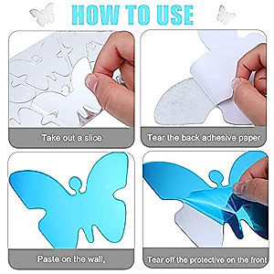 17 Pieces 3D Acrylic Mirror Wall Decor Stickers Removable Butterfly Mirror Wall Stickers DIY Mirror Butterfly Mural Stickers Butterfly Wall Stickers Decals for Home Living Room Bedroom (Silver)